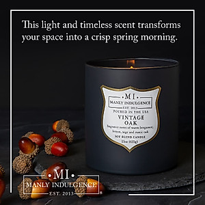 Manly Indulgence Vintage Oak Scented Jar Candle for Men, Wood Wicked Candle, 15 oz - Bergamot, Lemon, Sage & Rustic Oak - Up to 60 Hours Burn, Soy Blend Wax, USA Poured