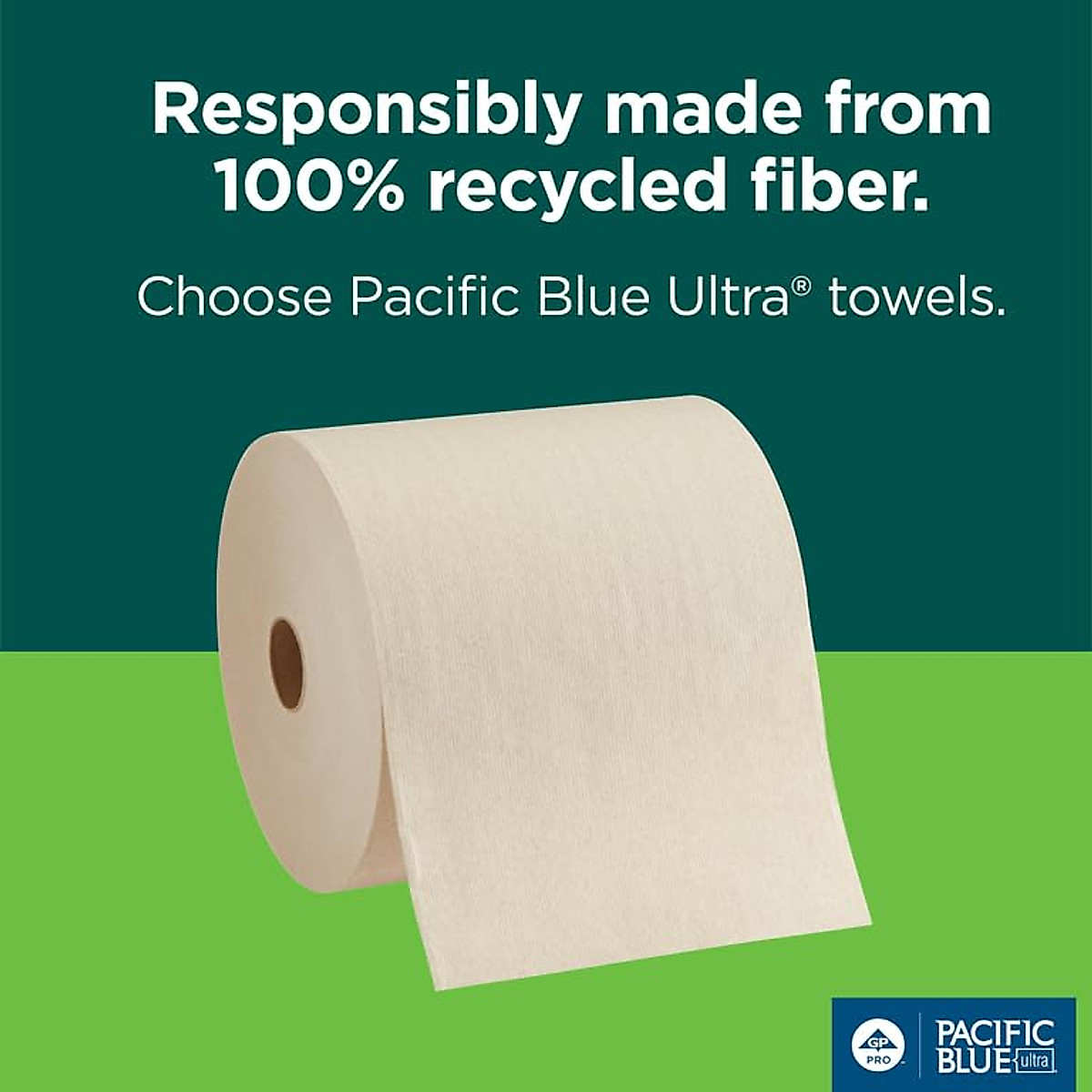 Pacific Blue Ultra 8" High-Capacity Recycled Paper Towel Rolls by GP PRO (Georgia-Pacific), White, 26491, 1,150 Linear Feet Per Roll, 3 Rolls Per Case