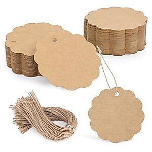 SallyFashion 200PCS Kraft Paper Tags with String, Round Circle Gift Tags 2.4" Editable Tags Clothes Tags for DIY Crafts Wedding Party Favors