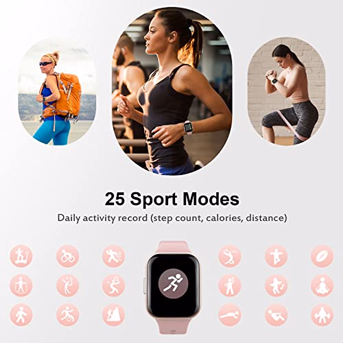 Smart Watch for Women, 1.69" HD Screen Activity Tracker Smartwatch, Fitness Tracker with Heart Rate/Sleep Monitor, 25 Sport Modes IP68 Waterproof, Pedometer, Fitness Watch for Android iOS Phones(Pink)