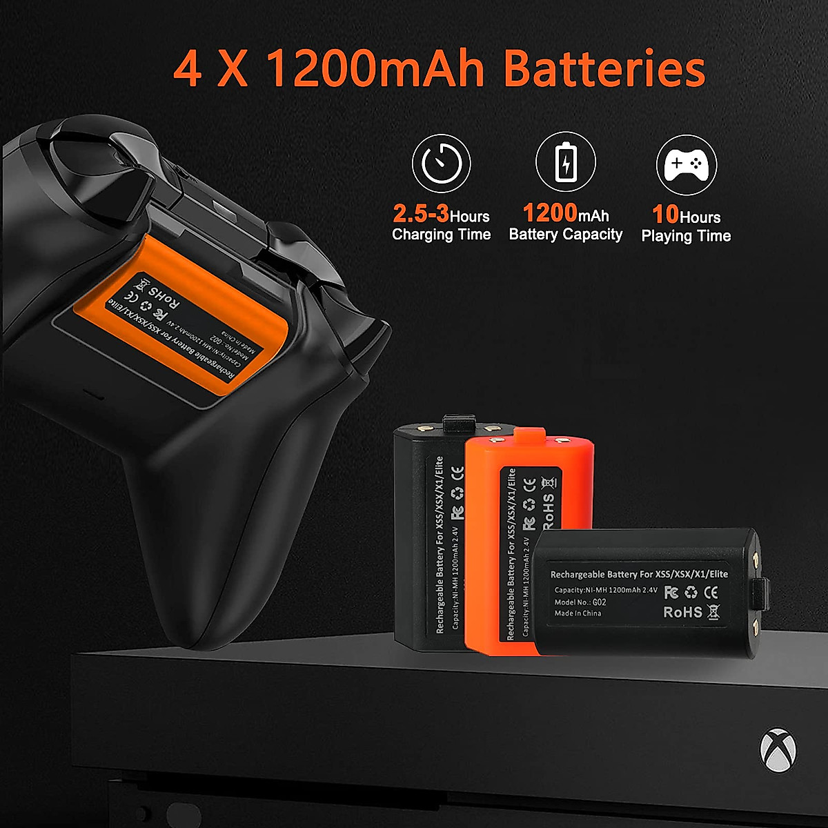 Davlon Rechargeable Battery Pack with Charger for Xbox One/Xbox Series X|S, Controller Battery Pack with 4×1200mAh Batteries,Charger Station for Xbox Series X|S/Xbox One S/X/Elite Controller