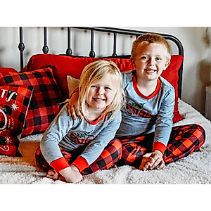 IFFEI Matching Family Pajamas Sets Christmas PJ's Sleepwear Truck Print Top and Plaid Pants with Pocket Women: L