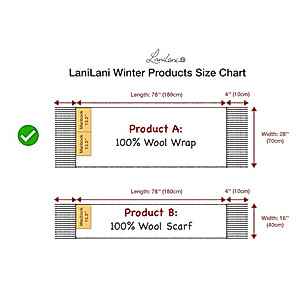 LaniLani 100% Merino Wool Scarf for Women, Warm and Oversized, Pashmina Cashmere feel, 78” x 28”, Winter Gift for Women, Black