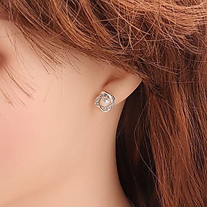 Bridesmaid Jewelry Set for Women Girls,8 Sets Silver Plated Love Knot Pendant with Pearl Necklace Earrings Bracelet Set,Bridesmaid Gift for Wedding/Proposal/Party/Anniversary