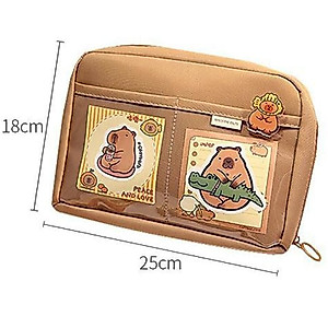 Etdhtia Cute Capybara Pencil Case with 10 Compartments 90° Wide Opening Mouth Pencil Pouch with Kawaii Pins Plush Cute Stationery, Kawaii Pencil Case
