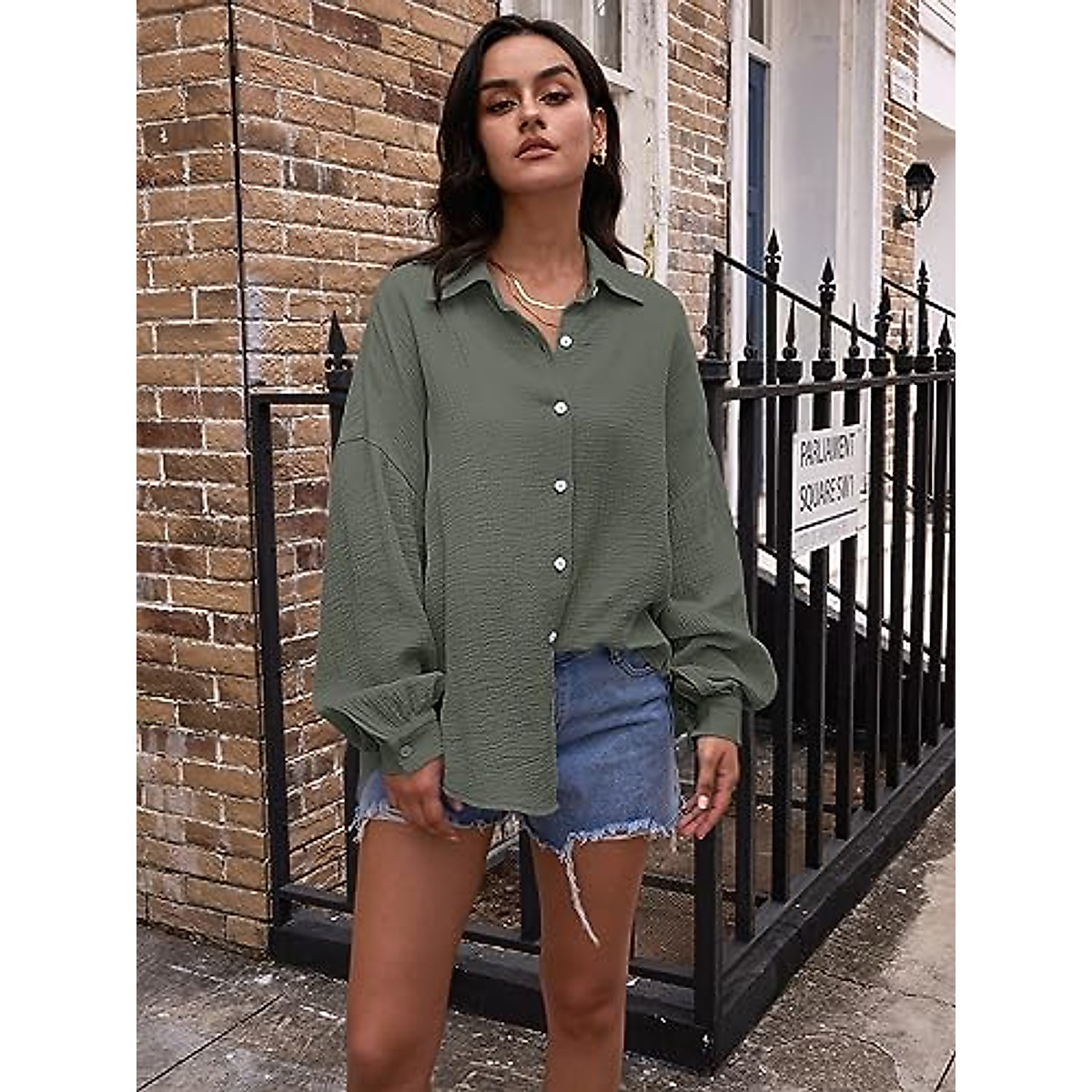 AUTOMET Womens Button Down Shirts Fall Shirts 2023 Shacket Jacket Long Sleeve Oversized Maternity Fashion Teacher Outfits Button Up Work Casual Blouses Tunics Tops Army Green