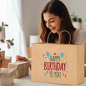 Moretoes 60pcs 16x6x12 Inches Paper Bags with Handles Bulk Large Gift Bags with Handles Brown Paper Bags for Grocery, Merchandise, Gifts