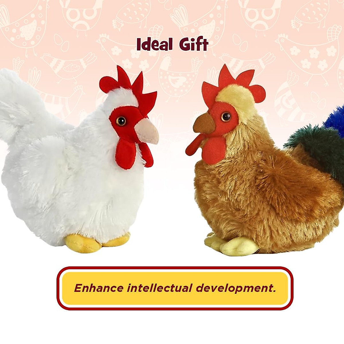 Aurora Mini Flopsie Bundles Bundle of 2 6 Floppy Beanbag Chicken & Rooster Stuffed Animals - New Chicken & Cocky Rooster, Multicolor