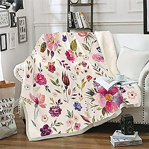 Wildflowers Floral Throw Blanket Colorful Watercolor Poppy Cornflower and Chamomile Decorative Soft Warm Cozy Blanket Plush Throws ​Blankets (51" x 59")