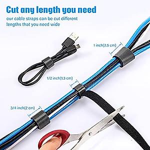 3 Rolls Fastening Tape Cable Ties Reusable Fastening Nylon Tape 1 Inch 1/2 Inch 3/4 Inch Double Side Hook Roll Hook and Loop Straps Wires Cords Management Wire Organizer Straps (30 Yard, Black)