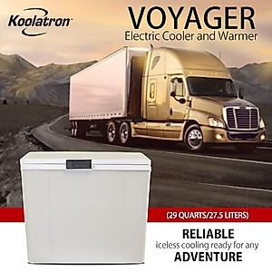 Koolatron Electric Portable Cooler Plug in 12V Car Cooler/Warmer 29 qt (27 L), No Ice Thermo Electric portable Fridge for camping, Travel Road Trips Trucking with 12 Volt DC Power,Gray/White.