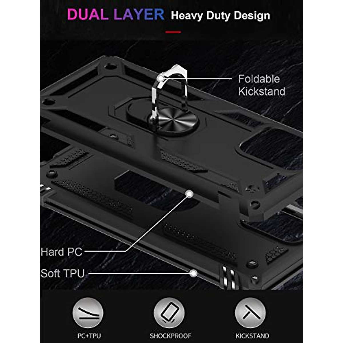 LUMARKE Galaxy A71 5G Case,Pass 16ft. Drop Tested Military Grade Cover with Magnetic Ring Kickstand Compatible with Car Mount Holder,Protective Phone Case for Samsung Galaxy A71 5G Black