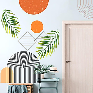 VePret Boho Mid-Century Modern Wall Decals Peel and Stick, Large Archs Sun Vinyl Wall Stickers, Removable Leaves Plants Home Decor Art for Bedroom Living Room Classroom Office