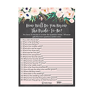 Hadley Designs 25 Floral Bridal Shower or Bachelorette Party Game, Who Knows The Best, Does The Groom? Couples Guessing Question Set of Cards, Printed on Thick Cardstock