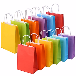 30 Pieces Kraft Paper Rainbow Party Favor Bags with Handle Assorted Colors (Rainbow)