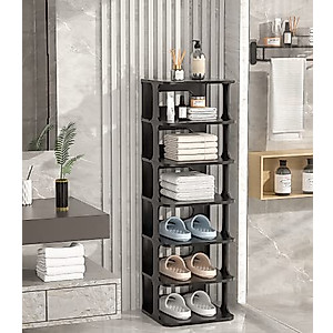 Dscabomlg DIY Shoe Rack 8 Tier Shoe Organizer for Closet and Entryway Stackable Shoe Storage Narrow Free Standing Shoe Rack Plastic Vertical ShoeHolder Cubby Shoe Stand Shoe Shelf (Black, 8 Tiers)