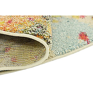 Unique Loom Estrella Collection Distressed, Floral, Abstract, Modern, Bright Colors Area Rug, 6' 0" x 6' 0", Multi/Blue