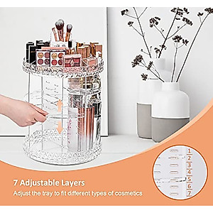 DreamGenius Makeup Organizer, 360 Degree Rotating Cosmetic Storage Organizer, 7-Layer Adjustable Makeup Display Case, Fits Jewelry Makeup Brushes and Lipsticks, Clear Acrylic