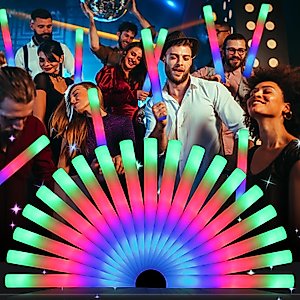 wellent 64 Foam Glow Sticks, LED Foam Sticks, Foam Light Up Sticks with 3 Mode Colorful Flashing, Bulk Glow Sticks,Glow Party Supplies Glow Wands for Wedding, Birthday, Concert, Halloween Glow Party