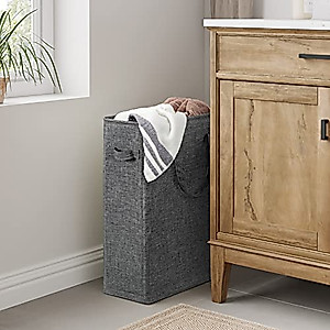 Chrislley 45L Slim Laundry Hamper Narrow Laundry Basket with Handle Foldable Dirty Clothes Portable Skinny Hamper Organizer Storage Bins (22 inches, Upgrade Grey)