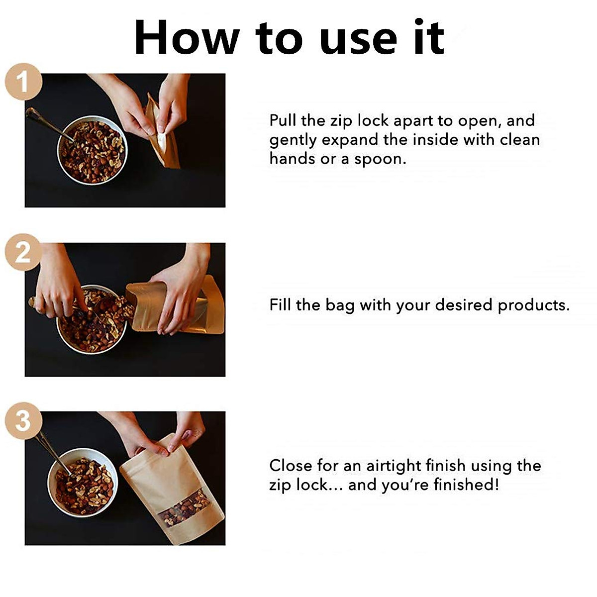 Kraft Heat Sealable Stand Up food Pouches Paper Mylar Bags With Clear Window And Zip Lock,Heavy Duty Decorative Resealable Recycled For DIY Homemade Chips Favor Cookies Christmas (50pcs 4x6+2.4 inch)