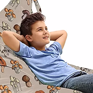 Ambesonne Mushroom Lounger Chair Bag, Botanical Theme Different Kind Forest Fungi Pattern Vegetable Food, High Capacity Storage with Handle Container, Lounger Size, Pale Tan and Multicolor