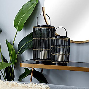 Large Round Metal Lanterns with Handles Set of 2 9 X 15round Black