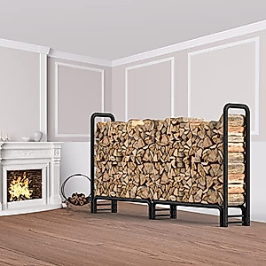 SZJHXIN 8ft Firewood Rack Outdoor, Black Steel Wood Holder, Stores 1/2 Cord of Firewood