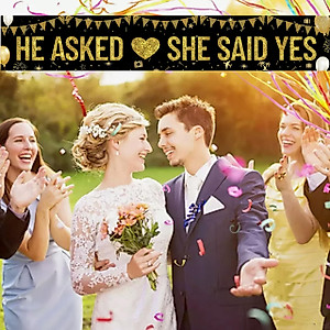 Engagement Party Decorations Black and Gold He Asked She Said Yes Decorations Sign Wedding Engagement Banner