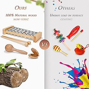 Toddler Musical Instrument Toys, Kids Wooden Percussion Music Instruments Set for Toddlers, Preschool Education Early Learning Baby Musical Toys for Boys and Girls