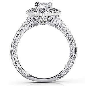 Kobelli Moissanite (GH) and Diamond Floral Antique Style Engagement Ring 2/3 CTW 14k White Gold, 10