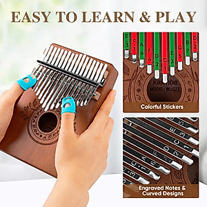 Kalimba Thumb Piano 17 Keys Instrument: Portable Mbira Finger Pianos Musical Gifts for Kids Adults Beginners - Mahogany Wood Handheld Piano with Tune Hammer, Music Book