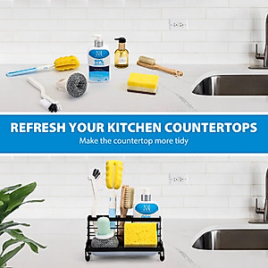 XG Glitter Sponge Holder for Kitchen Sink, Non-Slip Ktichen Sink Caddy Organizer, Bathroom Storage Organizer for Brush, Soap, Toiletries, Rustproof, Easy to Clean, Kitchen Bathroom Accessories - Black