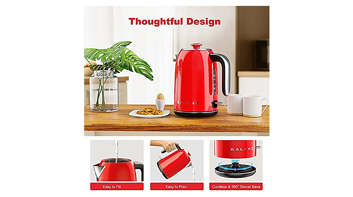 Galanz Retro Red Electric Kettle - Boil Water Fast & Safely