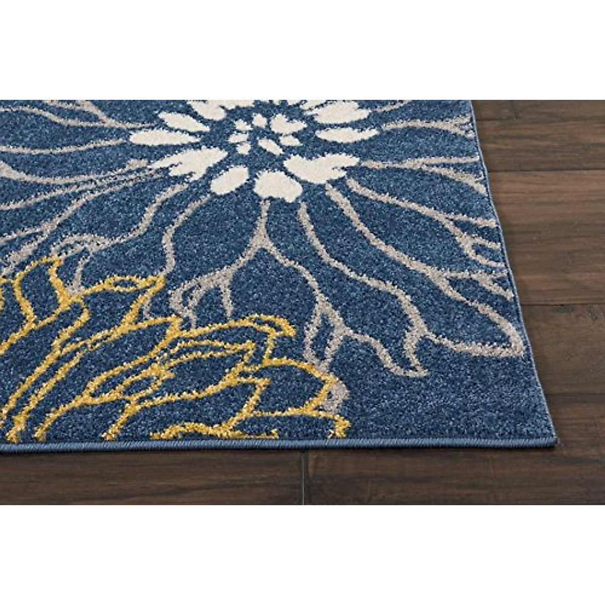 Nourison Passion Blue 5'3" x 7'3" Area-Rug, Floral, Farmhouse, Easy-Cleaning, Non Shedding, Bed Room, Living Room, Dining Room, Kitchen, (5' x 7')