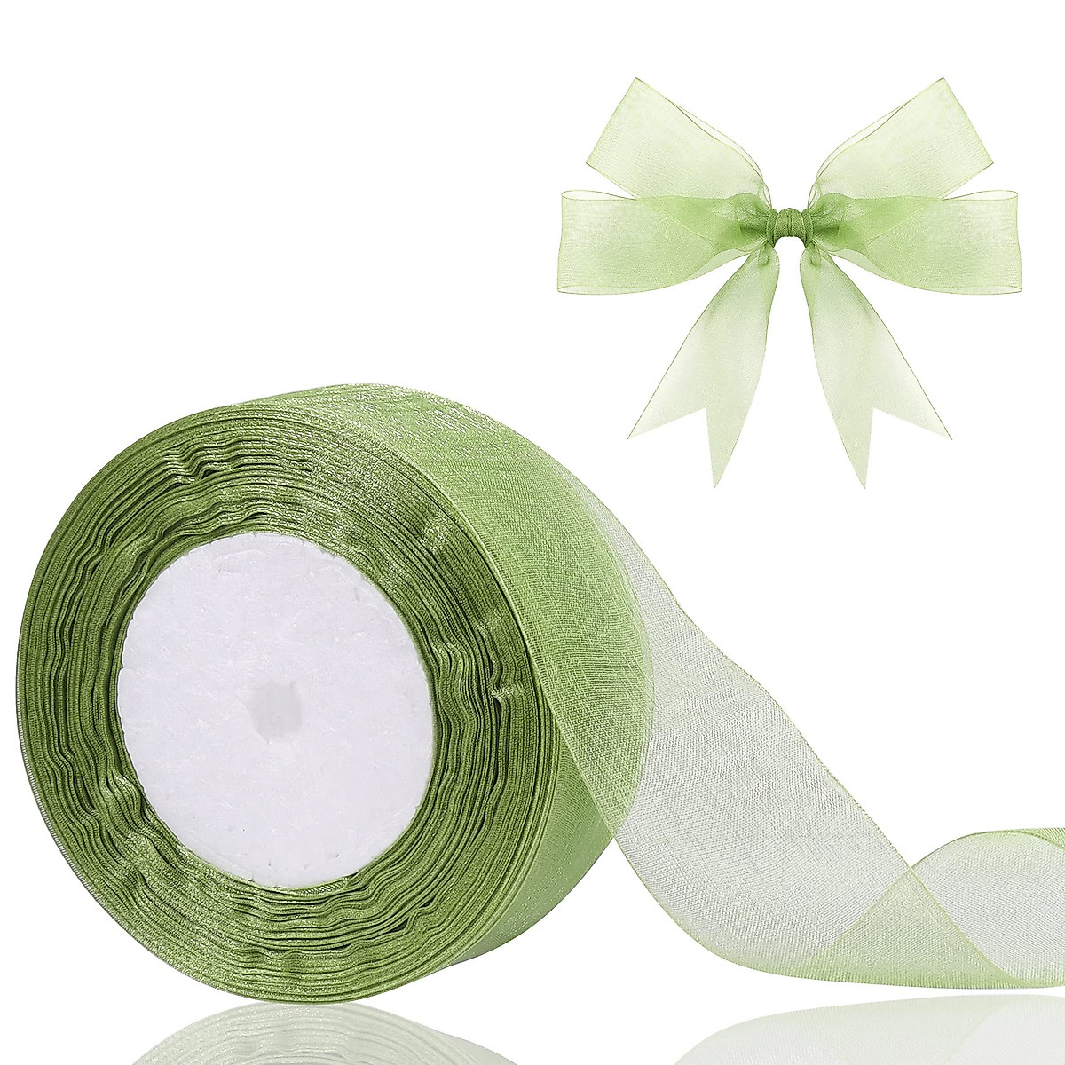 Hiswan 1.5 inch Sheer Organza Ribbon Sage Green Chiffon Ribbon for Gift Wrapping Christmas Halloween Decoration Wedding Flower Bouquet Crafts 50 Yards