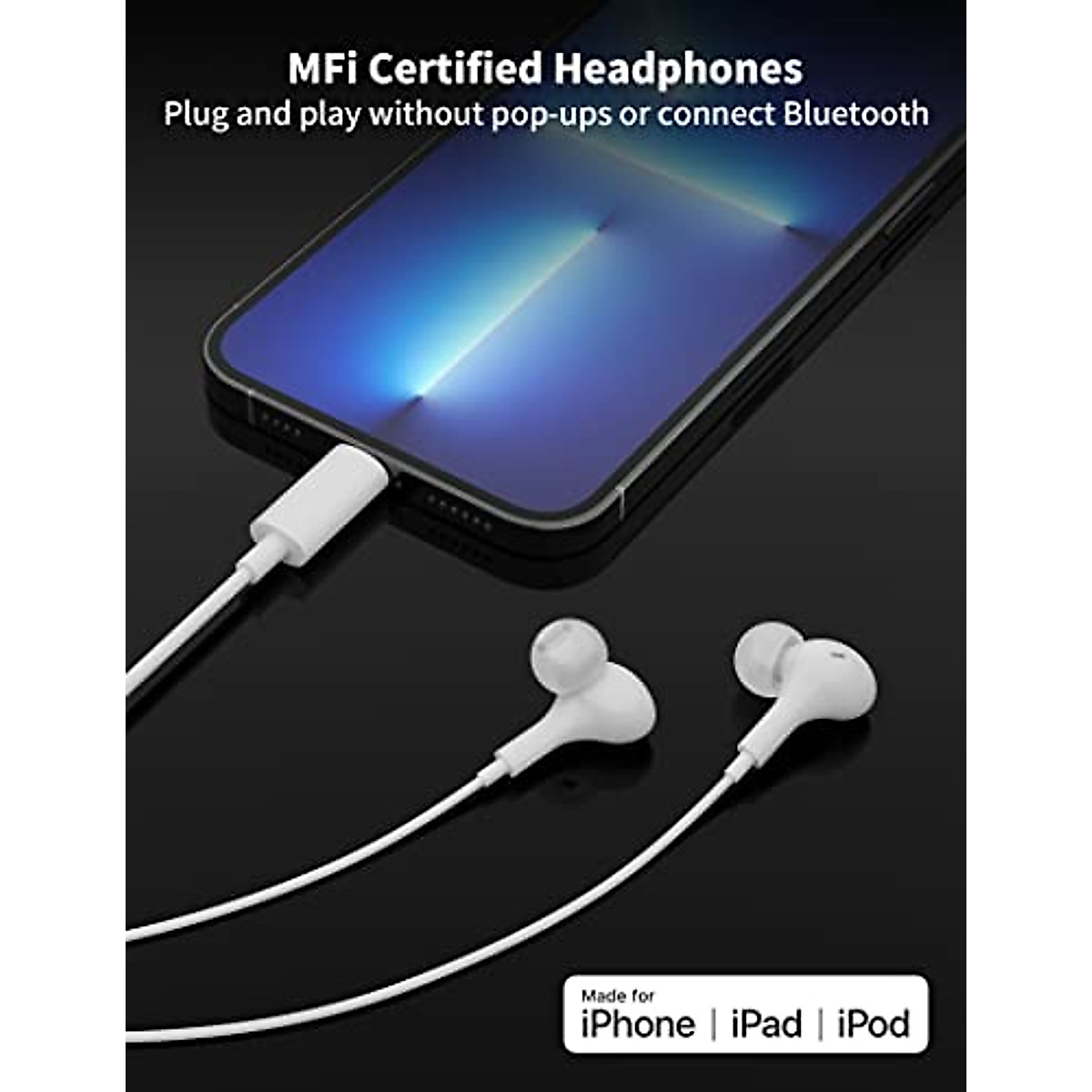 Headphones for Apple iPhone 13 14 Pro Max 12 Mini 11 XR SE3, MFi Certified Magnetic Wired Earbuds HiFi Stereo with Lightning Connector Noise Canceling in Ear Earphones with Microphone in-Ear Headsets