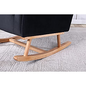 OUYESSIR Rocking Chair Nursery, Upholstered High-Back Glider Chair, Comfortable Rocker Fabric Padded Seat, Modern Leisure Single Accent Arm Chair for Living Room, Hotel, Bedroom (Black)
