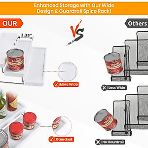 OMAIA Set of Two - 3 Tier Spice Rack Organizer - Expandable 3-Level Spice Organization for Cabinet, Pantry, Kitchen Countertop - Adjustable Length with Sturdy Metal Frame - White