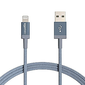 Amazon Basics 2-Pack USB-A to Lightning Charger Cable, Nylon Braided Cord, MFi Certified Charger for Apple iPhone 14 13 12 11 X Xs Pro, Pro Max, Plus, iPad, 6 Foot, Dark Gray