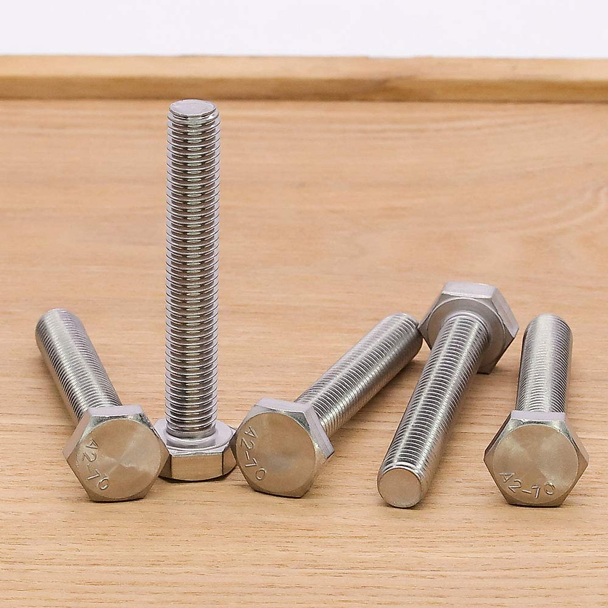 M12-1.75 x 60mm Stainless Steel Hex Bolts, 304 Stainless Steel 18-8, Hex Drive, Full Thread, Coarse Thread UNC, Plain Finish, 4 PCS