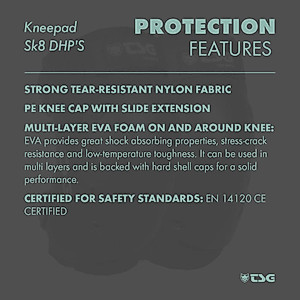 TSG Kneepad SK8 DHP Protective Pads, Hardshell, EVA Foam, PE Knee Cap, Pre Shaped, Horseshoe, Open Back, Tear Resistant Nylon, Neoprene Butterfly Straps, Swiss Design, Black
