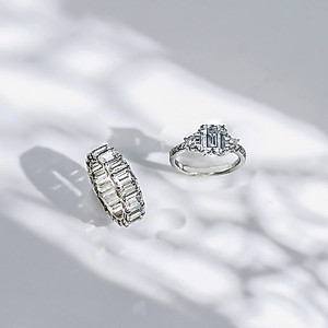 DIAMONBLISS Trapeze & Emerald Cut Ring 925 Sterling Silver Prong Set Engagement Ring Band | 5.00 Carats Cubic Zirconia CZ Simulated Diamond (8)