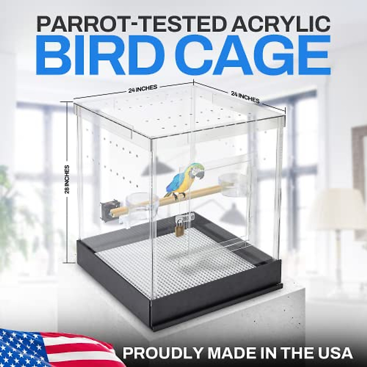 PENNZONI Small Bird Cage, Acrylic Birdcage, Crystal Clear Acrylic Cage for Birds, Bird House for Parrots, Bird Cages for Parakeets