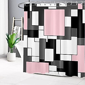 Modern Pink Shower Curtain for Bathroom, Grey Black and White Abstract Mid Century Minimalist Geometric Shower Curtains 72X72 inch Polyester Fabric Bathroom Decoration Bath Curtains Hooks Included