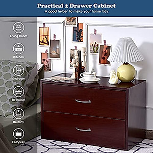 Giantex 2-Drawer Dresser Retro Stackable Storage Cabinet with Handles, Smooth Slide Rail, Storage Closet Cube for Home&Office Use, Multifunctional Nightstand Sofa Beside Table Drawer Chest (1, Brown)