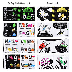 Toyvian 2 Pcs Baby Soft Cloth Book, Black and White High Contrast Baby Activity Crinkle Books Early Educational Learning Toys for 0 3 6 9 12 Months Newborn Infants Babies Boys and Girls