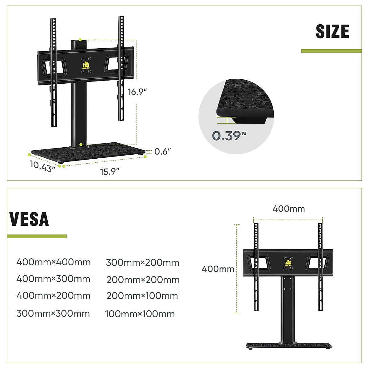 FORGING MOUNT Universal Swivel TV Stand with Tempered Glass Base for 26-55" TVs-Height Adjustment Tabletop TV Base Stand Mount, Holds up to 88lbs, Max VESA 400x400mm