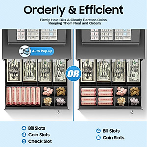 CAIHAOA Cash Register, 8 Digits LED 38 Keys Electronic Cash Register, Automatic Cash Register with 32 Departments, Quick Load Thermal Printer Cash Register 1000 Plus 10 Clerks for Small Business,Black