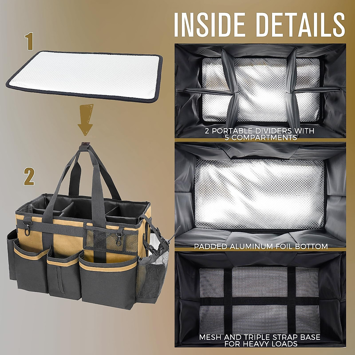 SCAVATA Large Wearable Cleaning Caddy Bag, Cleaning Supplies Organizer with Handles & Shoulder Straps for Housekeepers, Under Sink & Car Cleaning Tool Organizers Bags with Multiple Compartments (Tan)